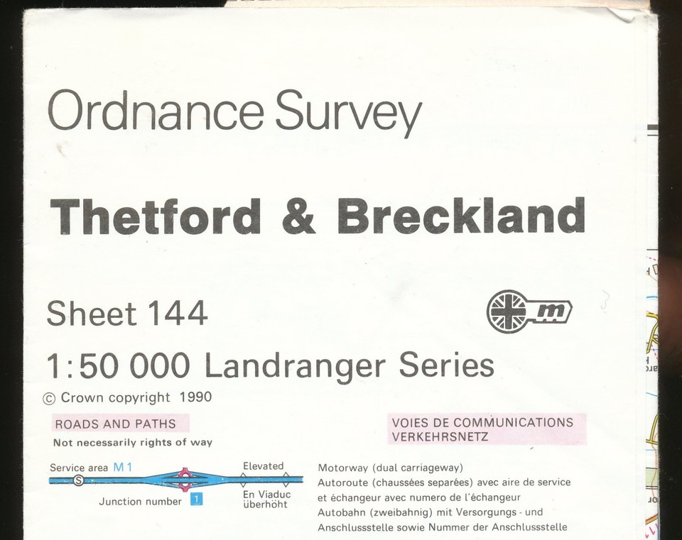 ORDNANCE SURVEY - OS MAP -144- THETFORD & BRECKLAND - SEE DESCRIPTION ...