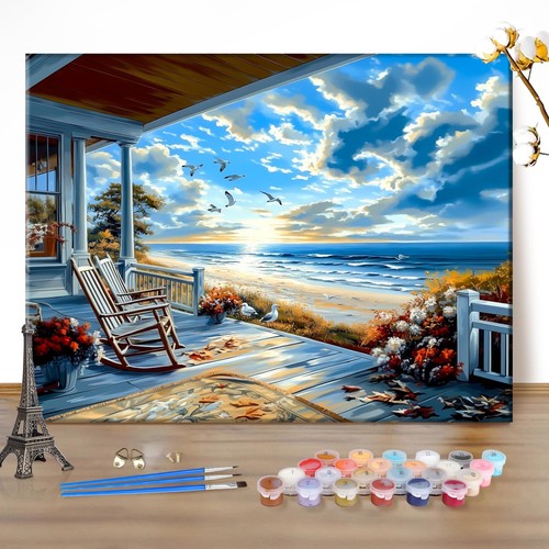 EOBROMD Paint by Numbers Kits for Adults Landscape, DIY Beach Kits ...