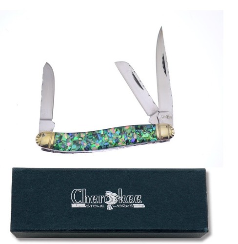 Cherokee Stone Works Stockman pocket Knife Abalone Handle Free Shipping ...
