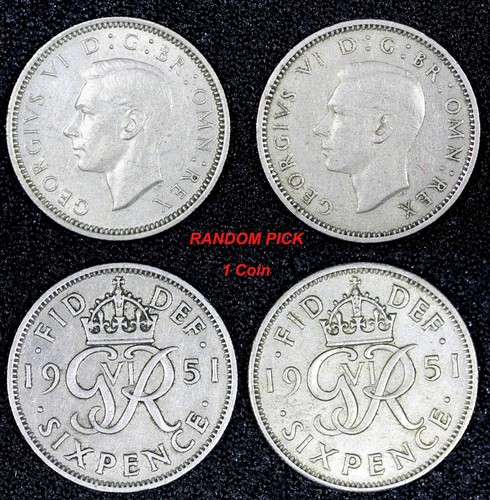 Great Britain George VI 1951 6 Pence KM# 875 RANDOM PICK (1 Coin) (24 ...
