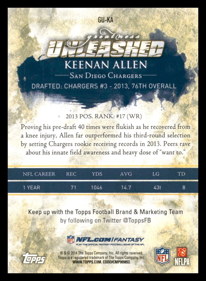 2014 Topps Greatness Unleashed # GU-KA Keenan Allen, San Diego Chargers | eBay