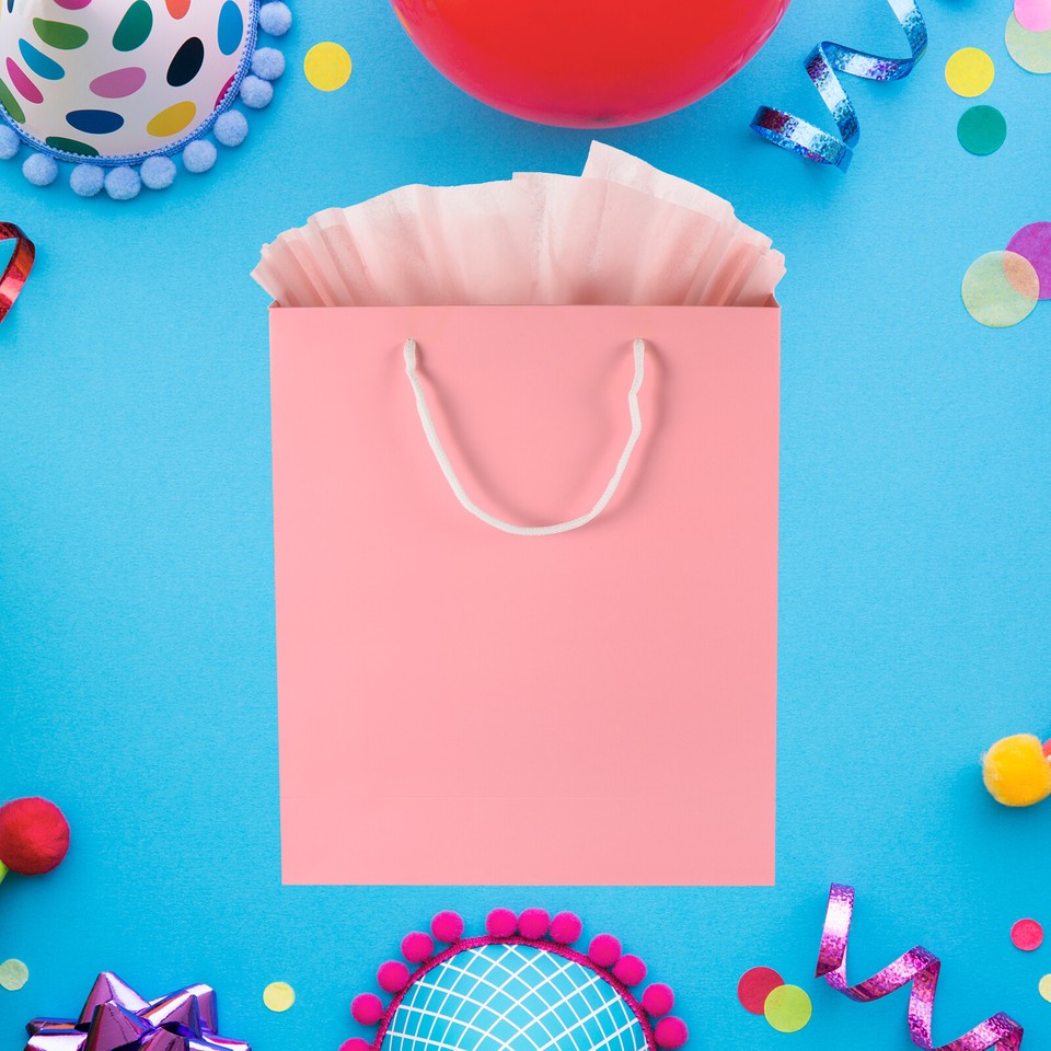 12Set 10.6x3.9x12.6" Favor Gift Bags Goodie Tote with Pink Tissue Paper ...