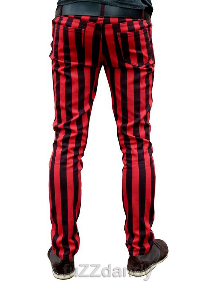 Mens Drainpipes Trousers Skinny Jeans vtg indie Mod Red Black STRIPED ...