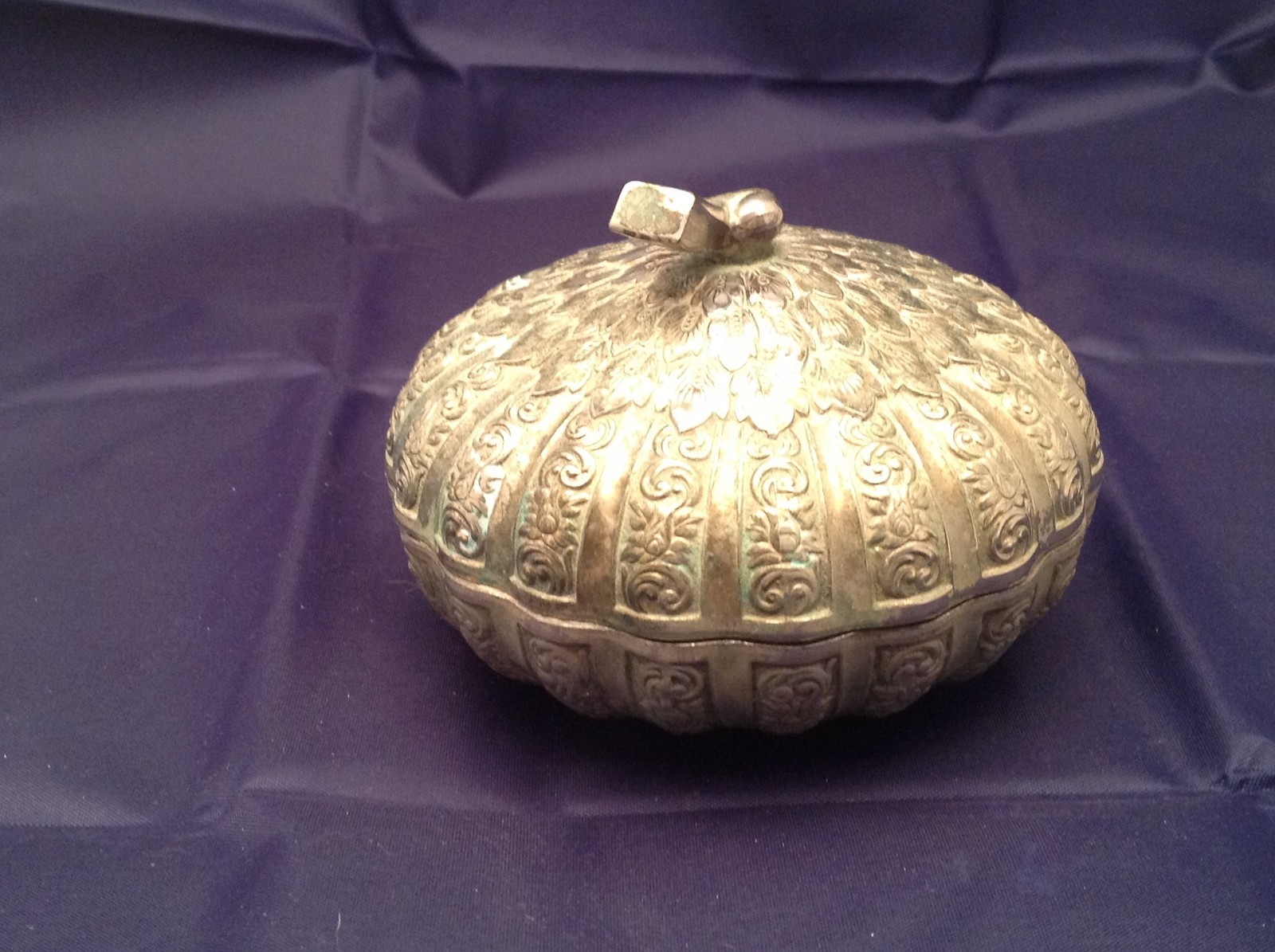 Antique Metal Candy Bowl Dish With Lid Design Of Floral and Foliage ...