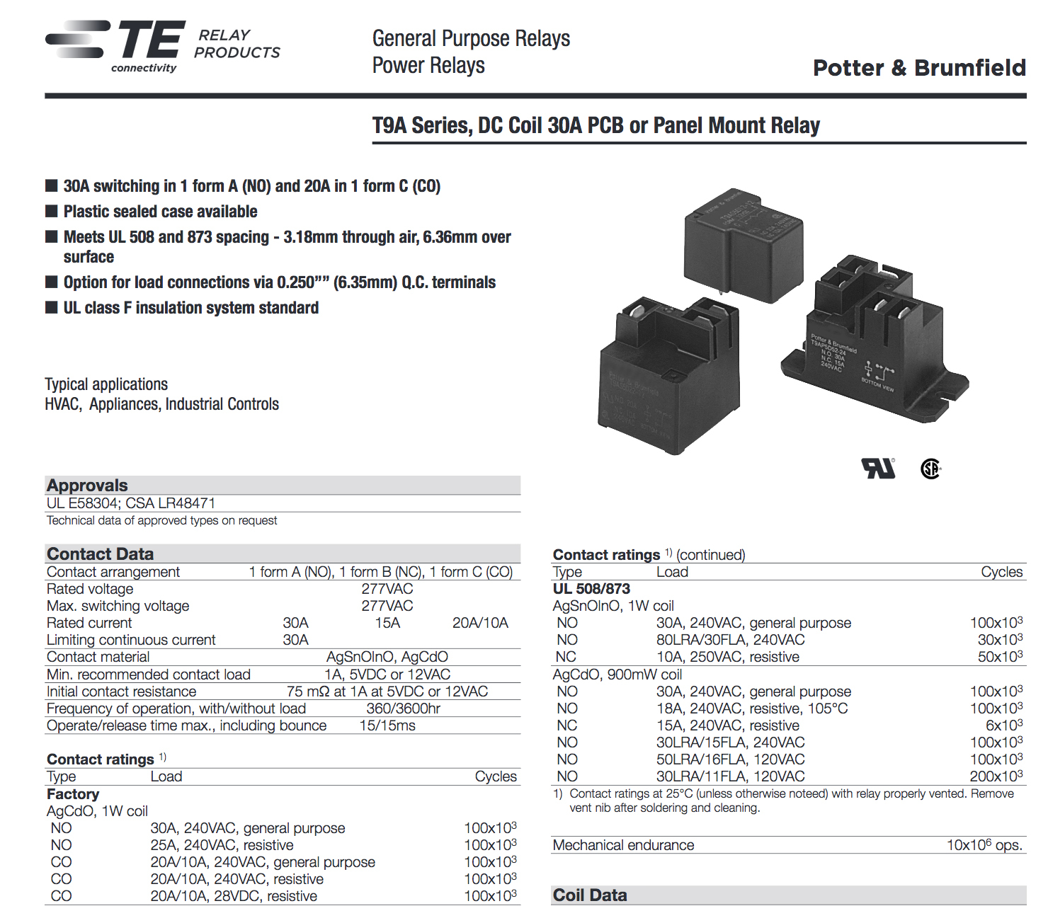 TYCO Relay For Kenmore, Whirlpool Dryer # 3405281 T9AP1D52-48-03 ...