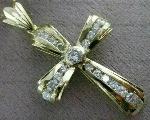 2Ct Round Lab Created Diamond Cross Pendant 14K Yellow Gold Plated Free ...