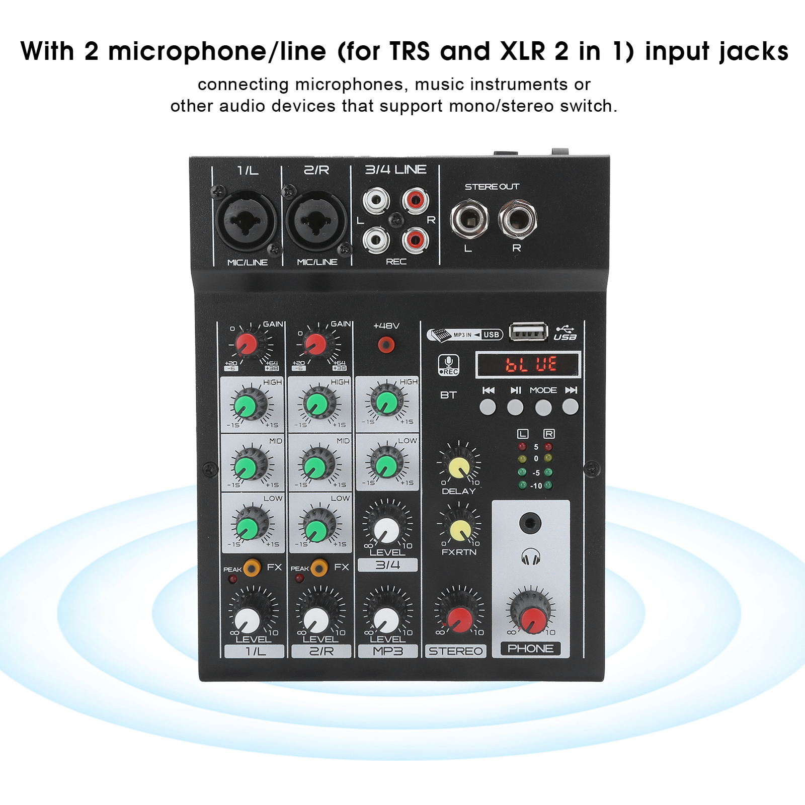Portable 4 Channel BT Mixing Console Digital Audio Mixer Builtin Reverb ...