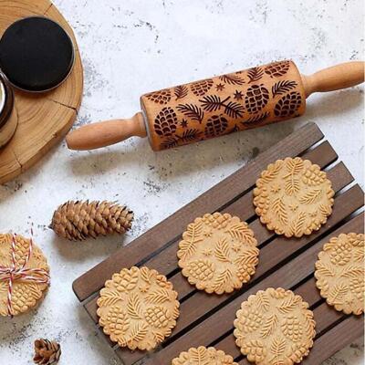 Christmas Rolling Pin Wooden Rolling Pin for Cookies Pies Baking to ...