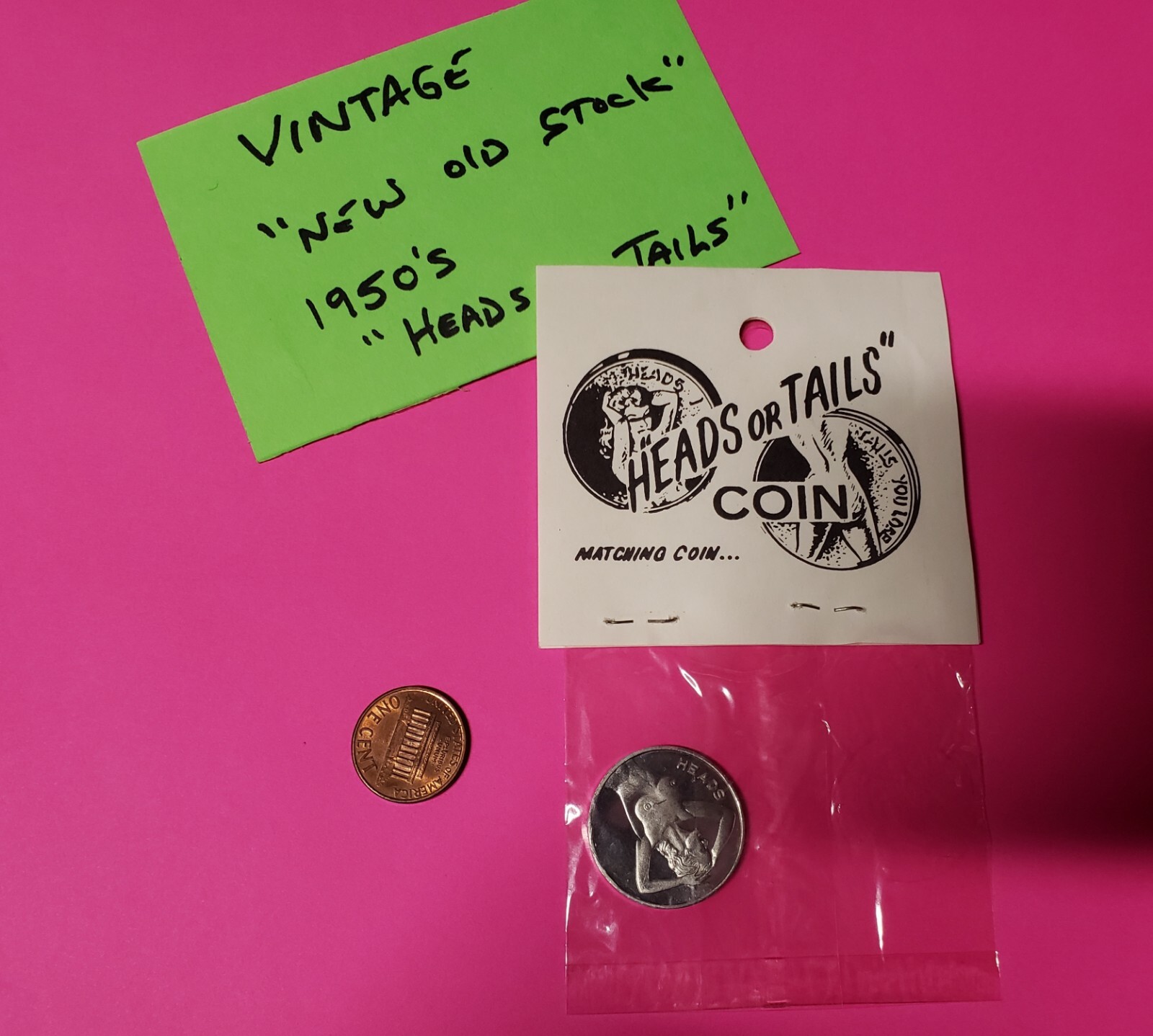 VINTAGE HEADS or TAILS COIN TOKEN NEW OLD STOCK HEADS OR TAILS 1950's ...