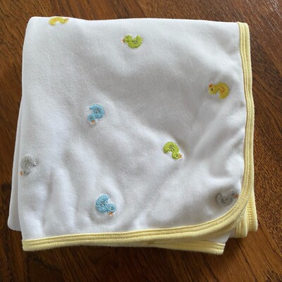 Carters Baby Blanket Embroidered Ducks Cotton Reversible Yellow Trim ...
