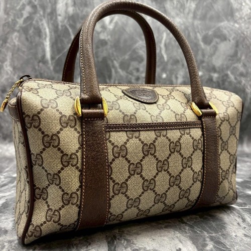 GUCCI 000.40.0207 GG Handbag Beige Brown Leather Gold Hardware Logo ...
