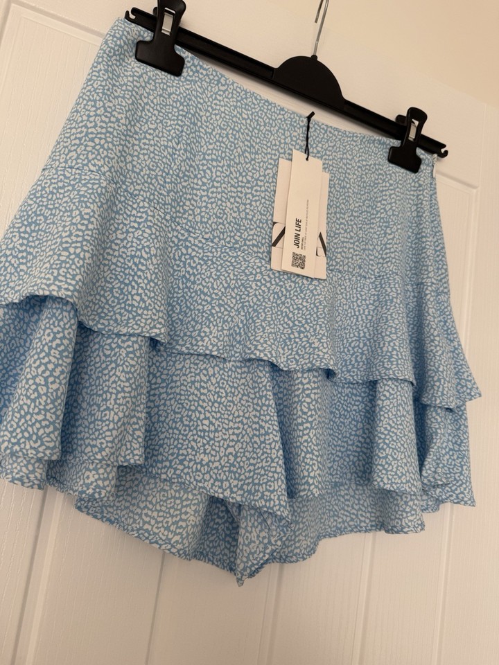Zara Blue And White Leopard Print Skort Size Medium BNWT | eBay UK