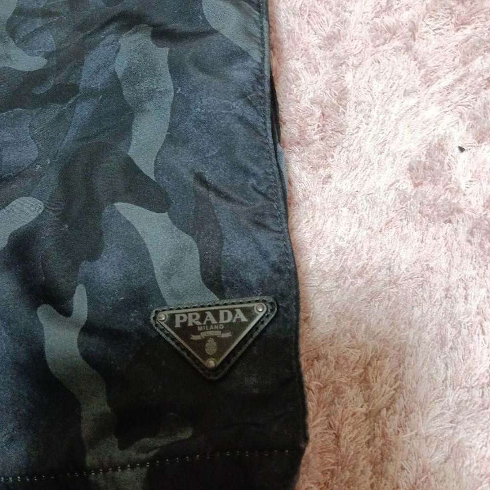 PRADA Camouflage Tote Bag Black Fabric with Logo Plate Authentic | eBay