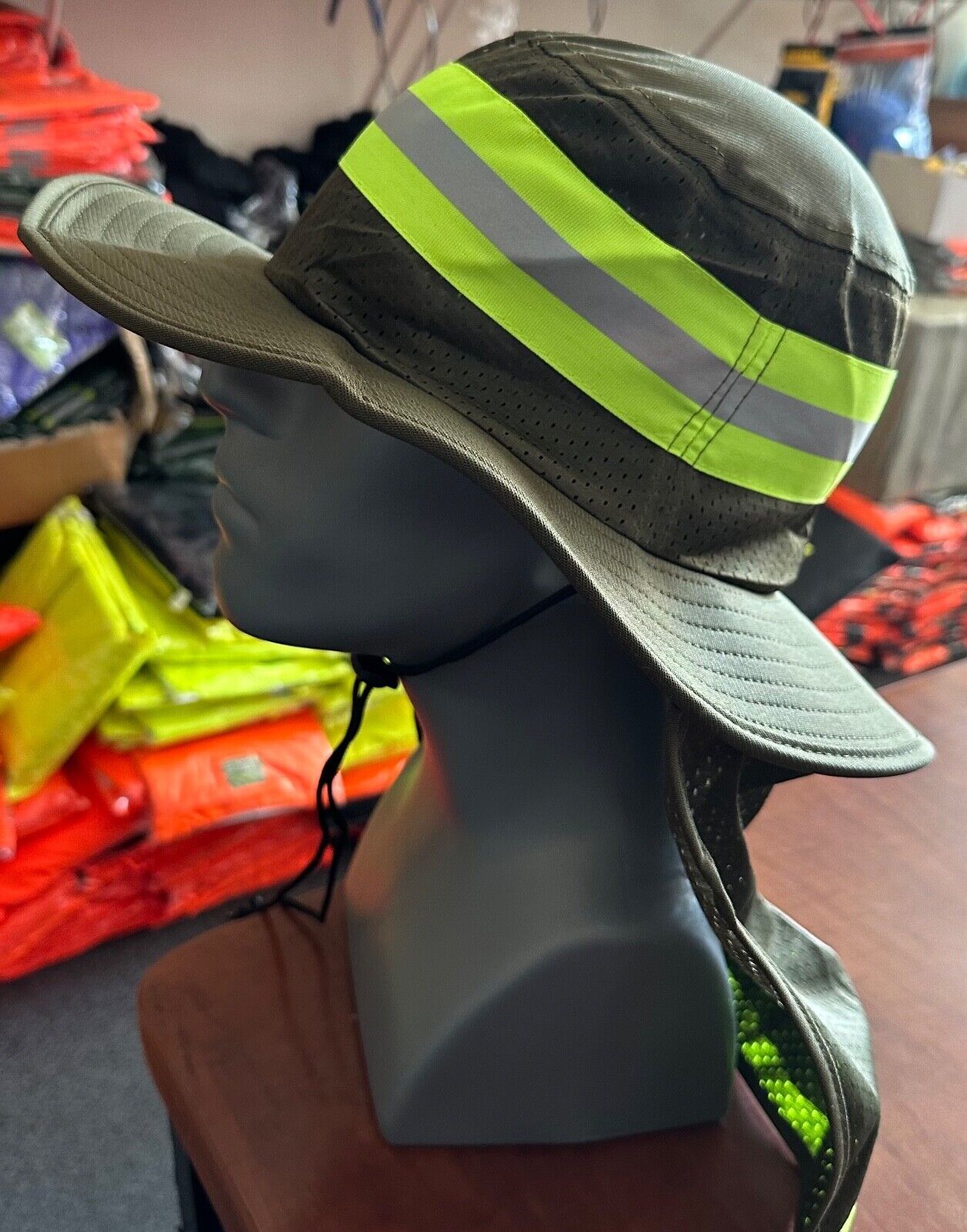 Hi Vis Reflective Work Safety Neck Flap Boonie Hat Bucket Cap | eBay