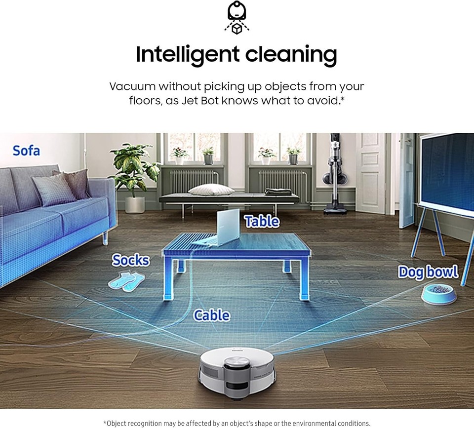 SAMSUNG Jet Bot AI+ Robot Vacuum Cleaner w/ Object Recognition, White ...