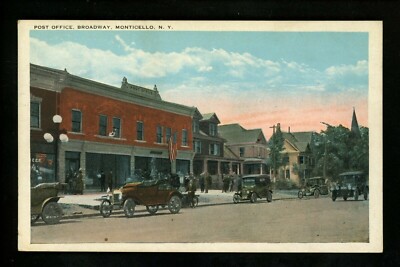 Post Office postcard New York NY Monticello flag cars globe lights | eBay