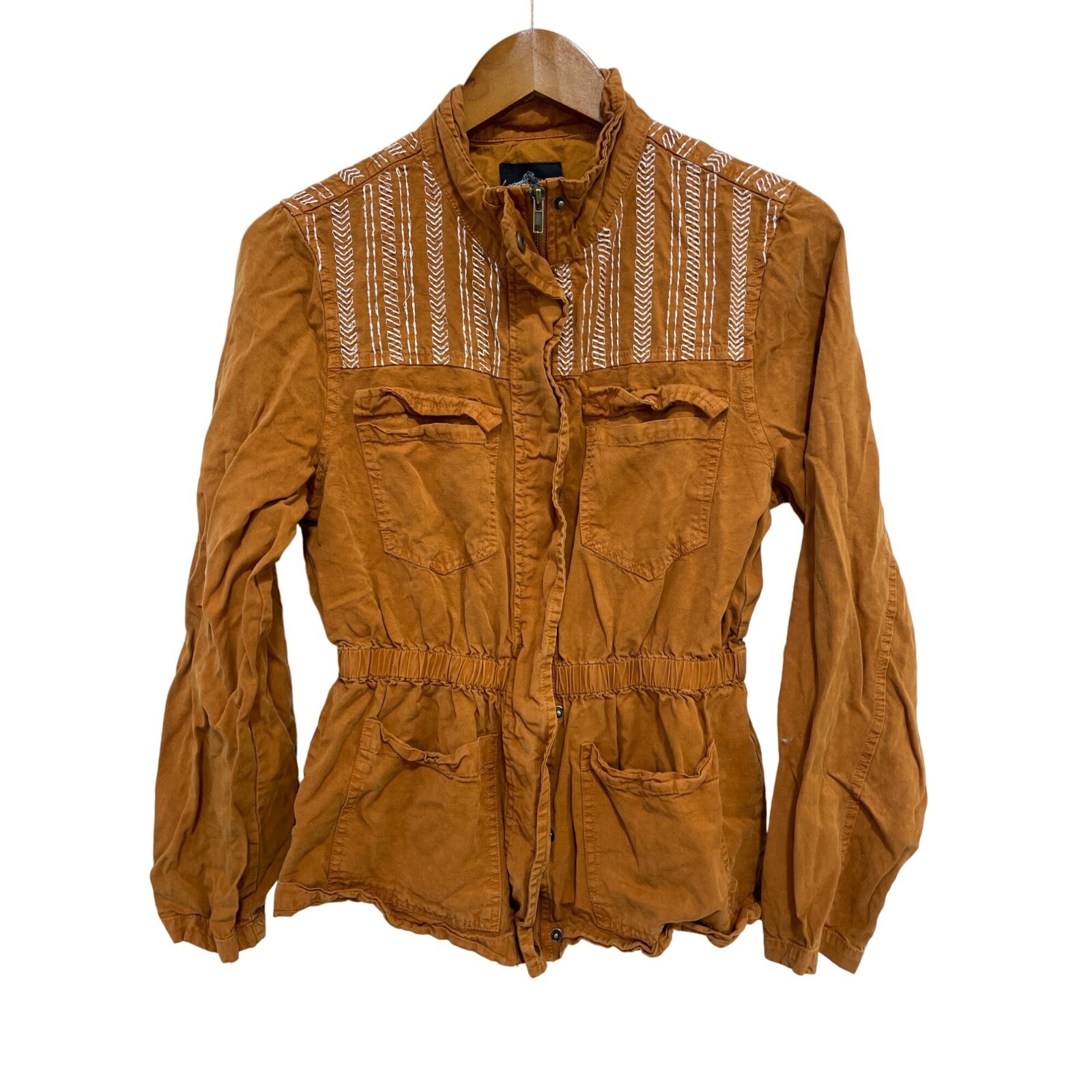 Angie Embroidered Utility Cargo Jacket Womens S Elastic Waist Tangerie ...