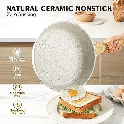 Nonstick Ceramic Saute Pan 12-Inch, Non-toxic Deep Frying Pan Skillet ...