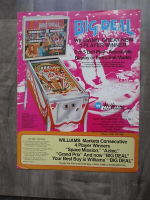 Big Deal Pinball Machine Flyer / Original Williams Brochure | eBay