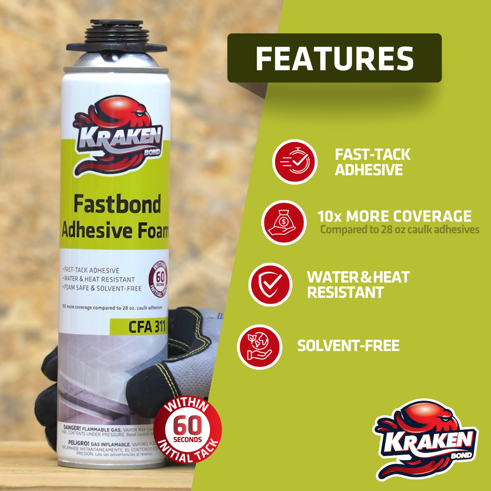 Kraken Bond Fastbond Adhesive Gun Foam 24oz 12 Pack – Gun Included Set ...