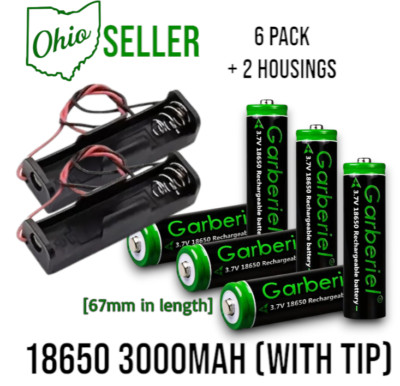 6 Pack KIT 3.7v 18650 Rechargeable Battery 3000mAh Tipped 67mm Lithium ...