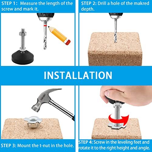 4 Pcs M10 Leveling Feet with T-Nut Anti Skid Threaded Rubber Feet ...