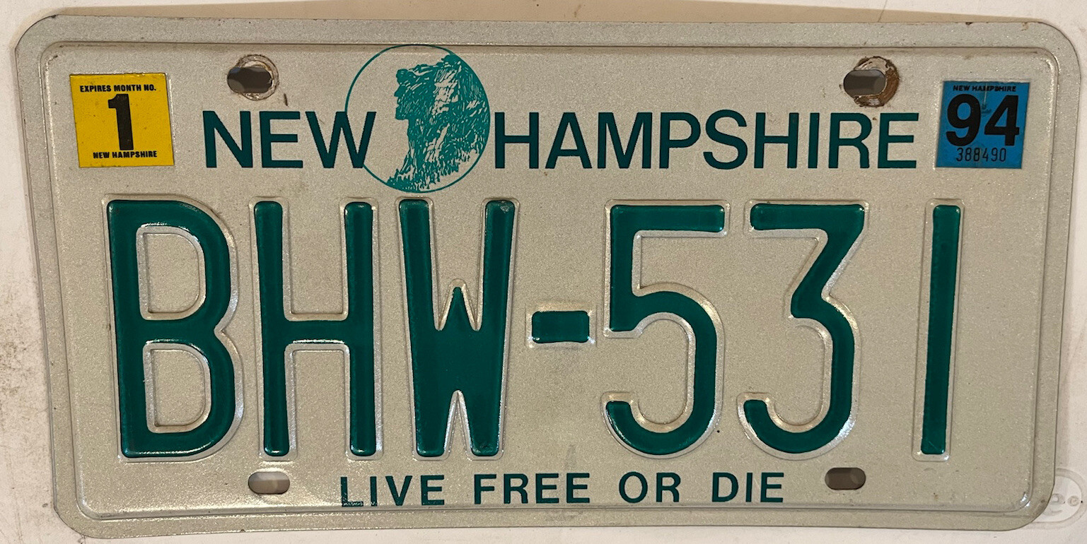 1994 New Hampshire BHW 531 LIVE FREE OR DIE license plate vintage Man ...