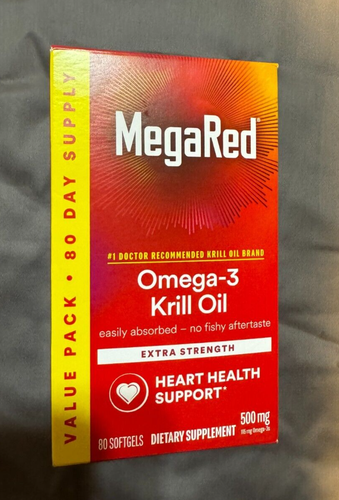 MegaRed Omega-3 Krill Oil EXTRA STRENGTH 500mg 80 Softgels BRAND NEW ...
