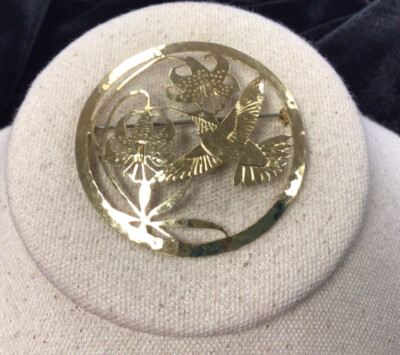 Vintage Byrde Gold Tone Costume Large Open Cut Work Floral Bird Pin ...
