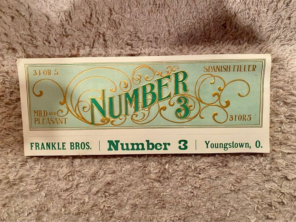 Vintage FRANKLE BROS. CIGAR/TOBACCO 6”x16” LABEL/SIGN NUMBER 3 ...