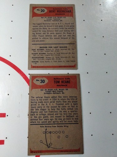 1955 Bowman Football Lot Baltimore Colts BERT RECHICHAR TOM KEANE | eBay