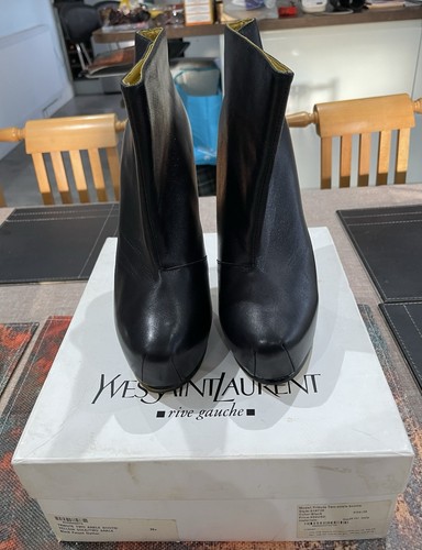 Yves Saint Laurent YSL leather platform high heel ankle boot New 38 ...