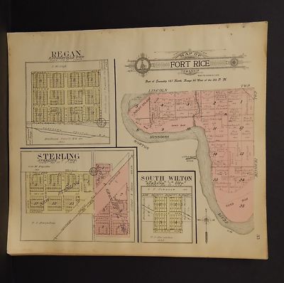North Dakota Burleigh County Map Fort Rice Regan Sterling Township 1912 Q8#01 | eBay