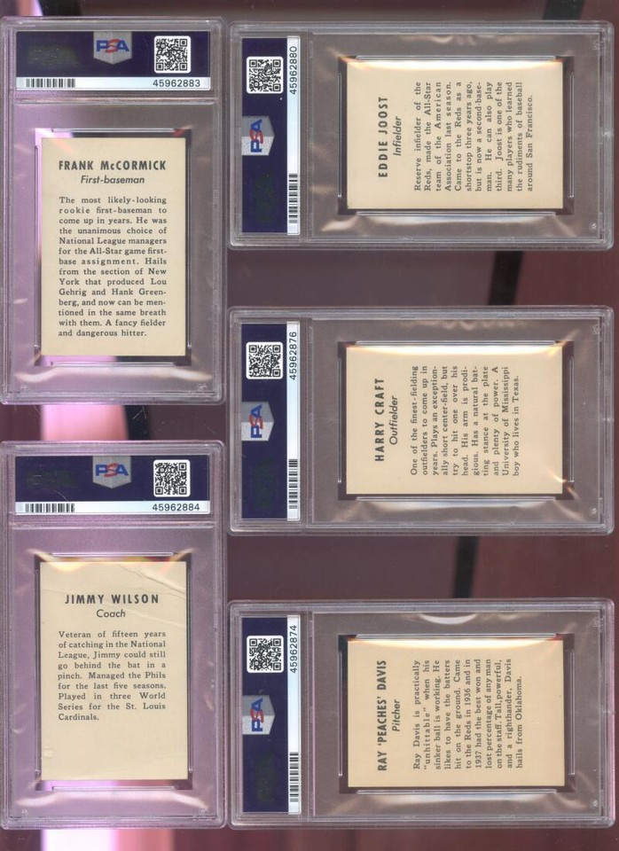 1938 1939 Cincinnati Reds Team Issue W711-1 Harry Craft PSA Graded ...