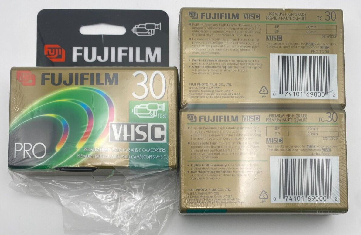 Fuji Fujifilm Pro VHS-C (LOT OF 3) TC-30 Camcorder Tapes NEW SEALED ...