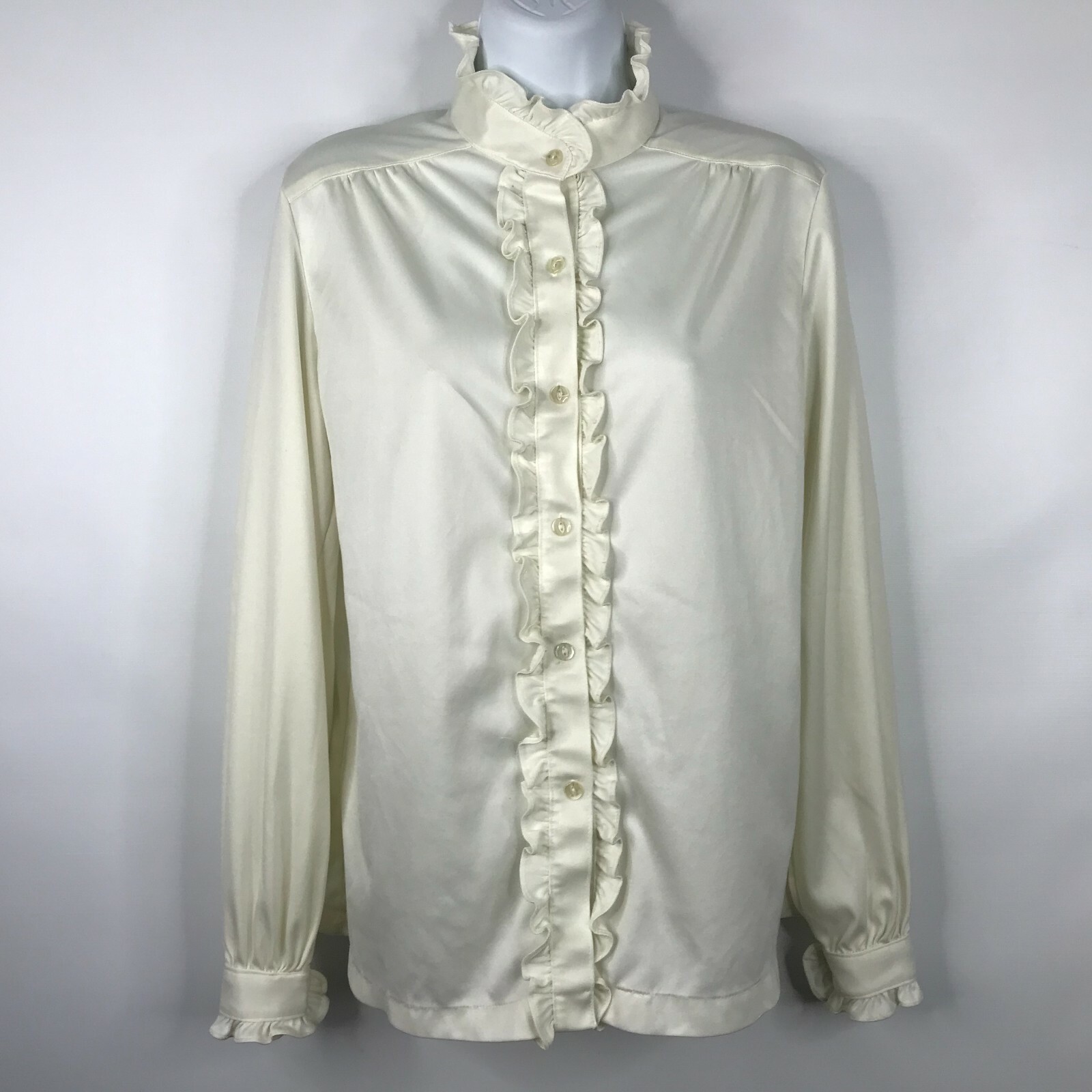 Vintage 70s CG Career Guild White Tuxedo Ruffle Secre… - Gem