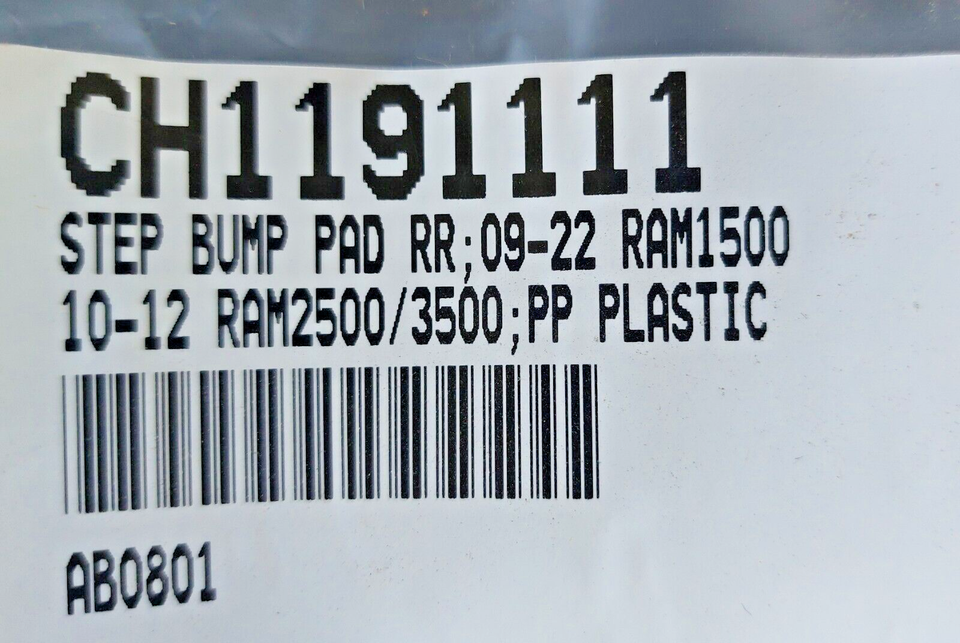 2011-2012 Dodge RAM 1500, 2500, 3500 Rear Step Bumper Pad CH1191111 | eBay
