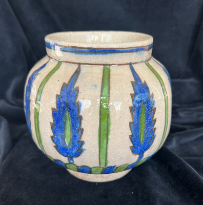Vintage Hand Painted Pottery Cachepot Planter Blue Green Floral 6” | eBay