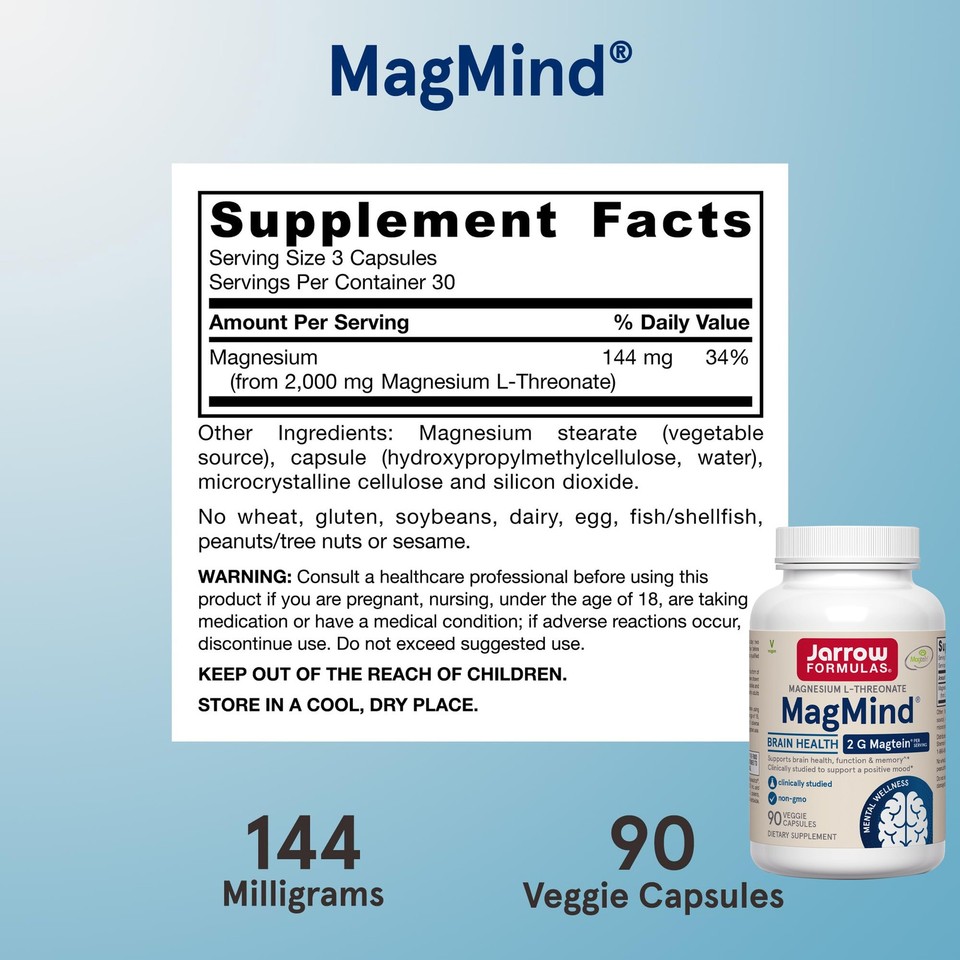 Jarrow Formulas Magnesium L-Threonate MagMind - Brain Health, Memory ...