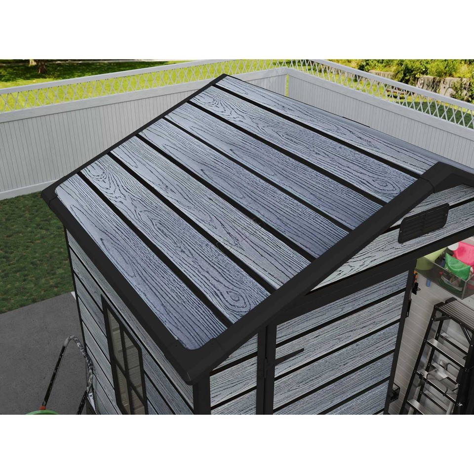 BIRCHTREE Plastic Garden Shed Wood Grain Outdoor Tool Storage Box ...