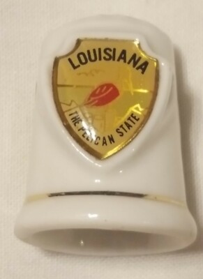 LOUISIANA Ceramic Thimble Vintage The Pelican State SOUVENIR Collectors ...