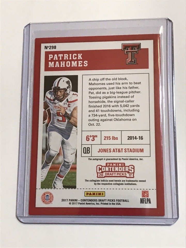 2017 Panini Contenders Draft Patrick Mahomes Auto RC Autograph Rookie ...