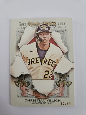 CHRISTIAN YELICH 2022 Topps Allen & Ginter RIPPED Rip Card 62/99 ...