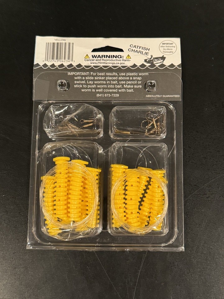Catfish Charlie Dip Bait Kit 3.04 oz Yellow Worms/Trebel Hooks New in ...