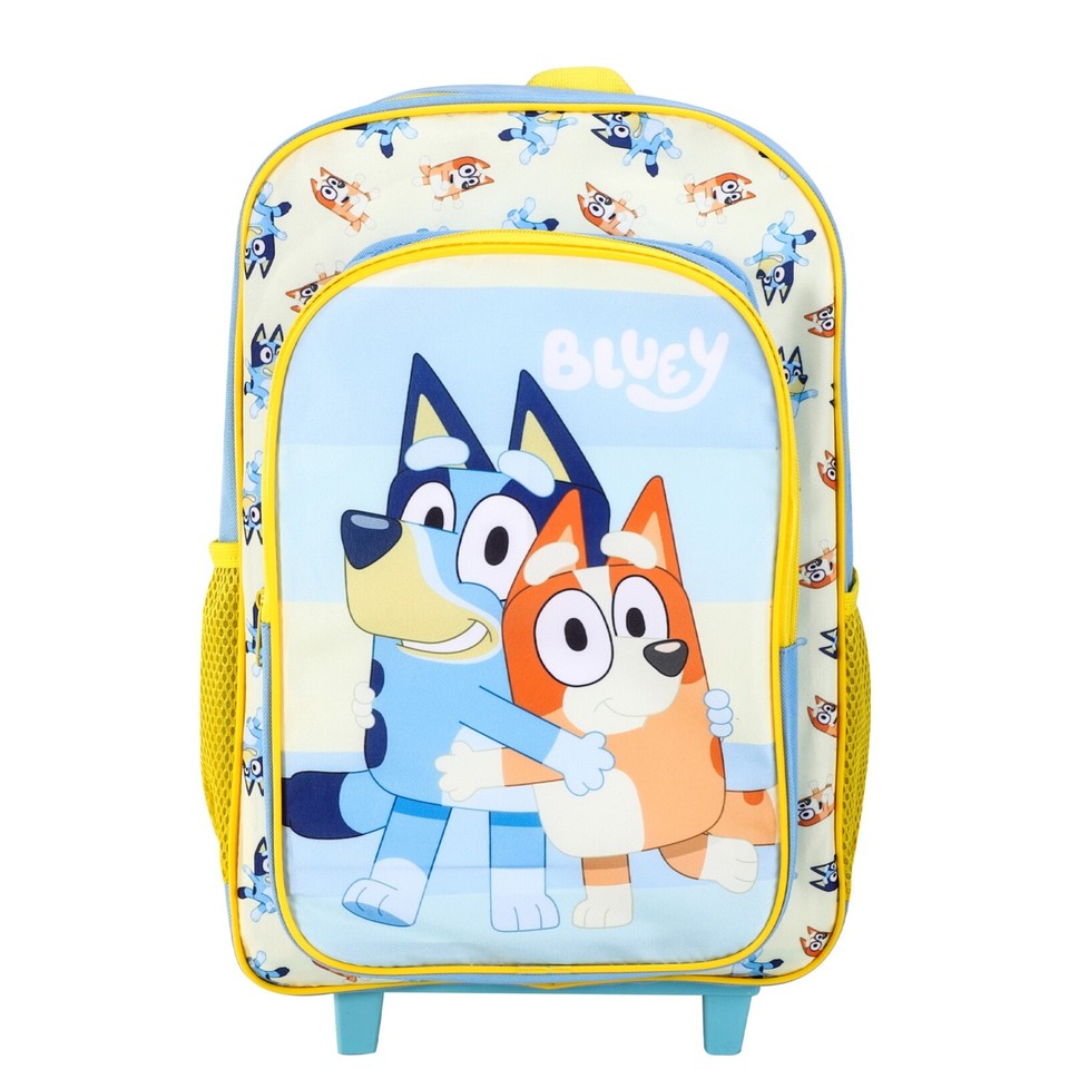 Bluey Wheeled Deluxe Trolley Backpack Cabin Luggage Boys Girls Kid Blue ...
