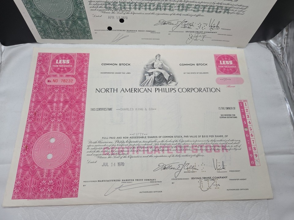 North American Philips Corporation Original Common Stock Certificates ...