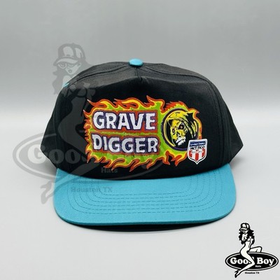 GRAVE DIGGER Hat Vintage Snapback Cap Black Teal Monster Jam Monster ...