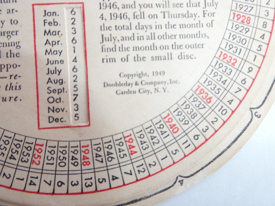 VTG 1949 Century Calendial 100 Year Calendar 1901 - 2000 Double Day New ...