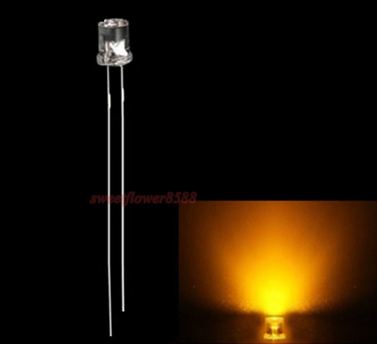 100X 3mm Flat top Yellow LED Wide Angle Flat Head Light lamp Diode ...