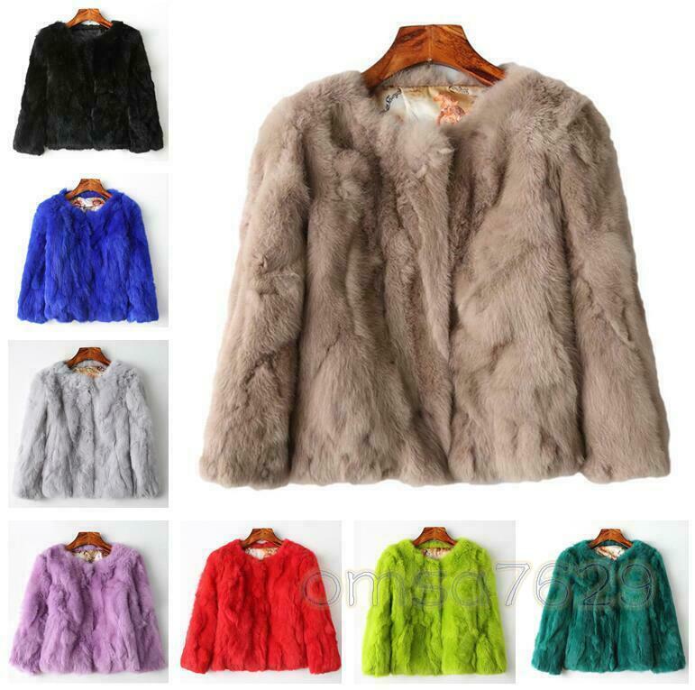 Women 100% Real Rabbit Fur Short Jacket Overcoat Winter Warm Thicken ...